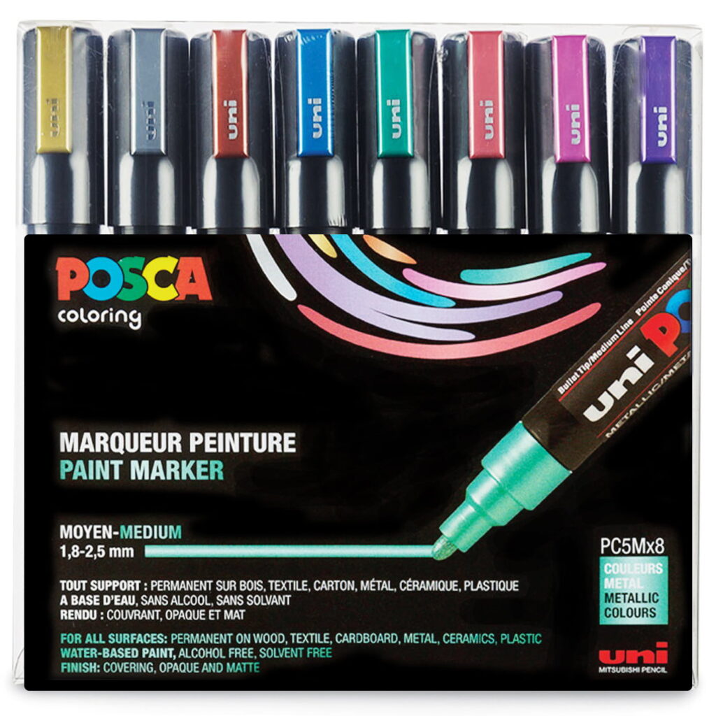 POSCA PC 5M (Medium tip 1.8 - 2.5mm) Paint Marker Set of 8 - Metallic ...
